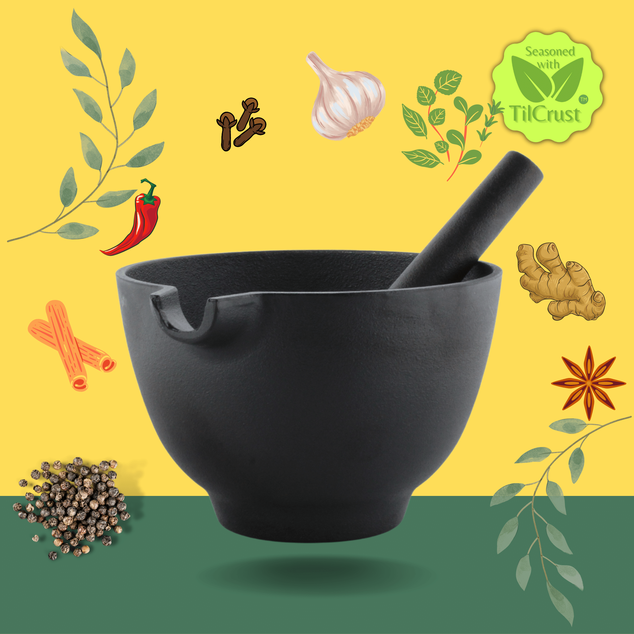 Trilonium Pre-Seasoned Cast Iron Khal batta | Mortar and Pestle - Herb ...