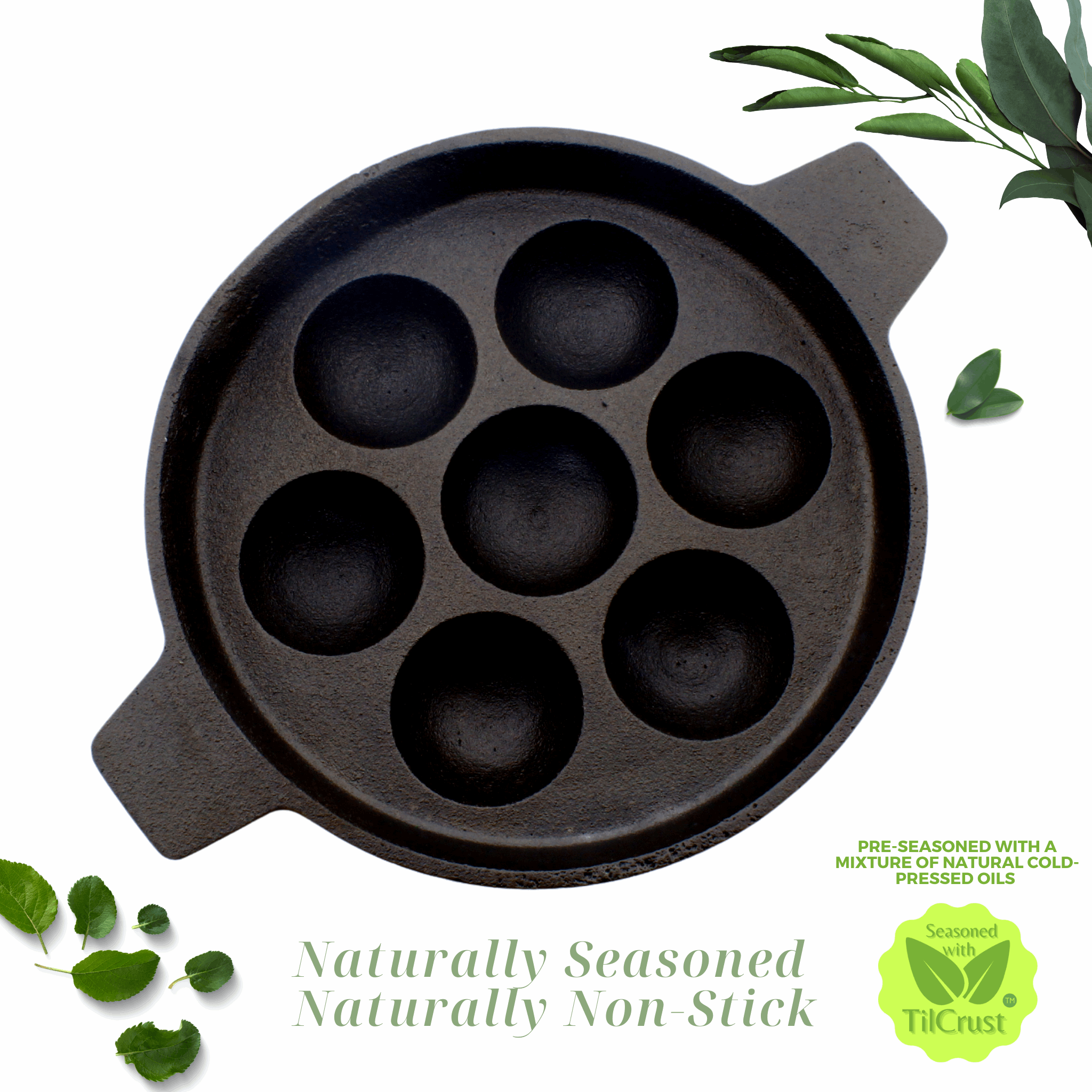 Cast Iron Paniyarakkal 7 Pits | Mini Paniyaram Pan | Pre-Seasoned | 16 ...