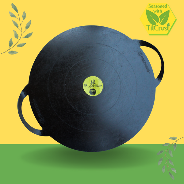 Trilonium Triple Seasoned Iron Boulder Flat Griddle Tawa, round 13 inc ...