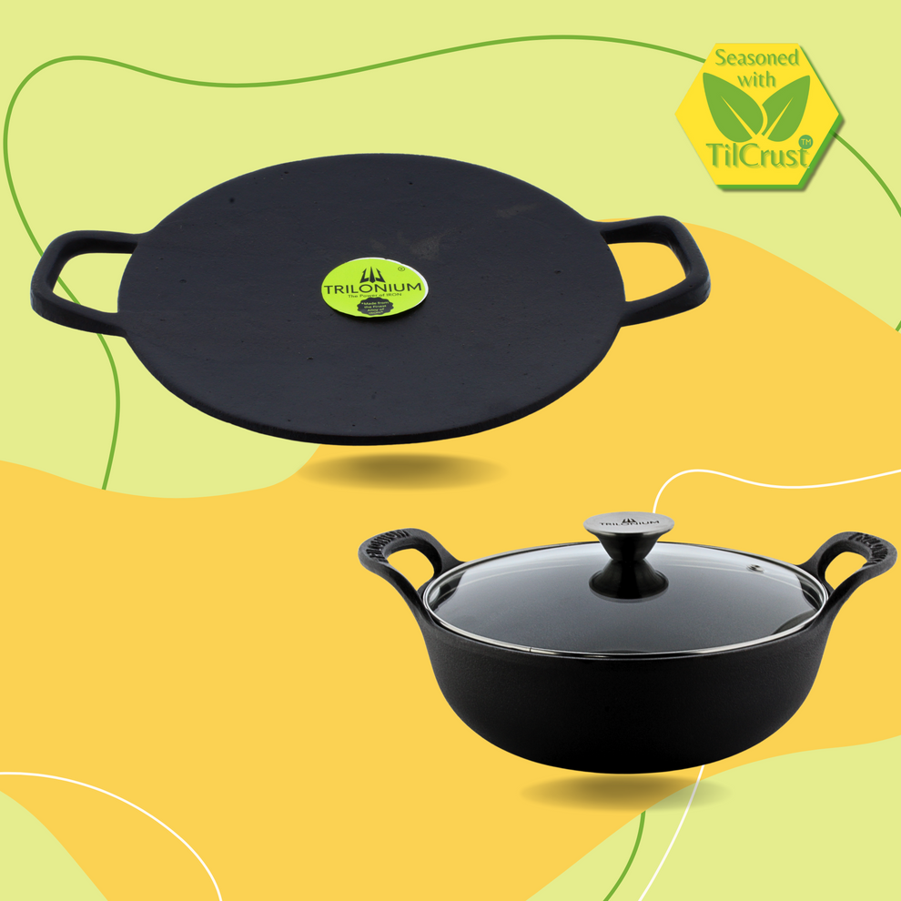 Trilonium Concave Tawa 28cms + Crockwok Kadhai 24cms With Lid Combo ...